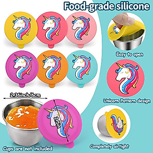 Salad Dressing Container Silicone Lids, 6 Pack Replacement Lids for Most Diameter 2.36in Stainless Steel Condiment Sauce Cups, Kids Bento Lunch Box Accessories (Cups are not Included)