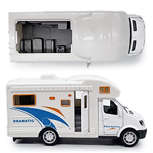 Mini Toy Camper RV Motorhome Toys for Boys Pull Back Diecast Model Car Recreational Vehicle Adventure with Furniture Roof and Side Door Open Children’s Vehicles Age 4 5 6 Kids Birthday Gifts, White