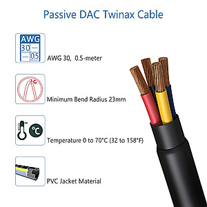 QSFPTEK 10G SFP+ DAC Cable, 0.5m (2ft) Passive Direct Attach Copper Twinax Cable for Cisco SFP-H10GB-CU50CM, Ubiquiti, D-Link, Netgear, Mikrotik, Open Switch Devices
