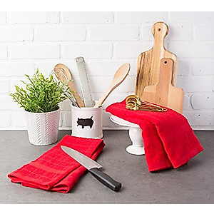 DII Basic Terry Collection Windowpane Dishtowel Set, 16x26, Red Solid, 4 Piece