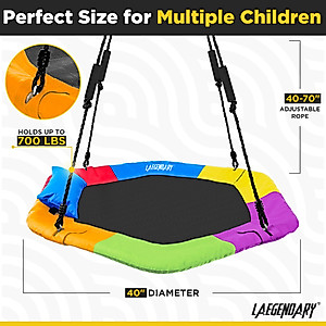 LAEGENDARY Saucer Swing for Kids & Adults - Holds up to 700 lbs- Hanging Indoor or Outdoor Saucer Tree Swing - Durable, Waterproof - Hexagon, Multicolored