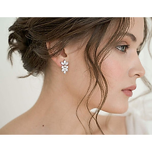 SWEETV Marquise Cubic Zirconia Wedding Bridal Stud Earrings for Brides Bridesmaids, Crystal Pearl Rhinestone Stud Earrings for Women Prom Party Jewelry Gifts, Silver