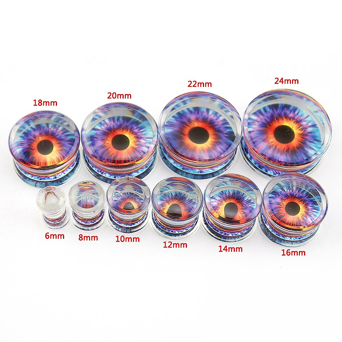 ZS Acrylic Transparent Purple Eyeball Fashion Ear Plugs Tunnel Expander Gauges Piercing (Gauge=11/16"(18mm))