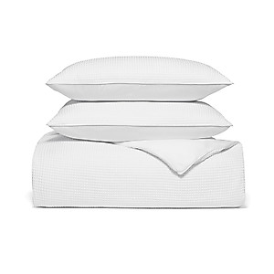 BOLL & BRANCH Waffle Duvet Set - King/Cal King, White - 100% Organic Cotton - 1 Duvet Cover, 2 Shams - Interior Corner Ties + Hidden Zipper Closures