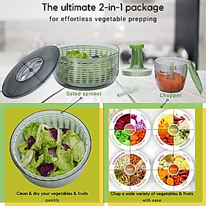 Brieftons Salad Spinner and Chopper: Large 6.3-Quart Lettuce Greens Vegetable Washer Dryer, with Bonus 0.95-Quart Veggie Chopper Mixer, Compact Storage, Easy Push Operation for Quick Veggie Prepping