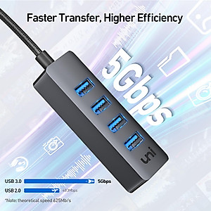 USB C to USB Hub 4 Ports, uni Aluminum USB 3.0 Multiport Adapter [Thunderbolt 3/4 Compatible] for MacBook Pro/Air, Mac Mini M2, Surface Laptops, XPS | Keyboard, Mouse, HDD, and More