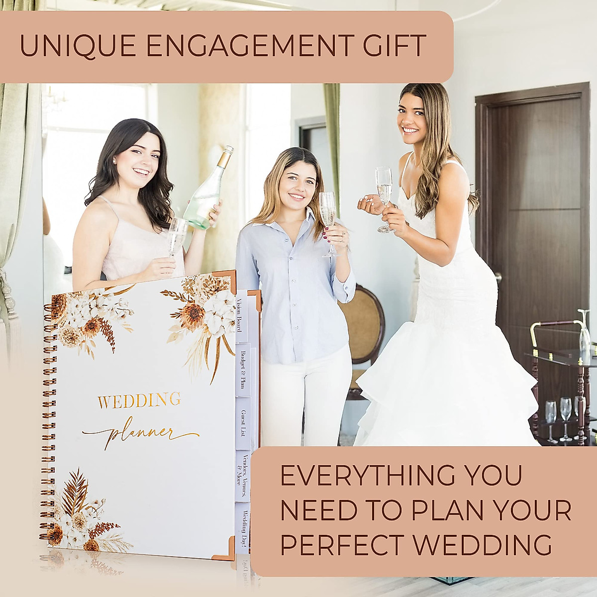 Beautiful Boho Wedding Planner Book and Organizer - Enhance Excitement and Makes Your Countdown Planning Easy - Unique Engagement Gift for Newly Engaged Couples, Future Brides and Grooms,9 X 11 inches
