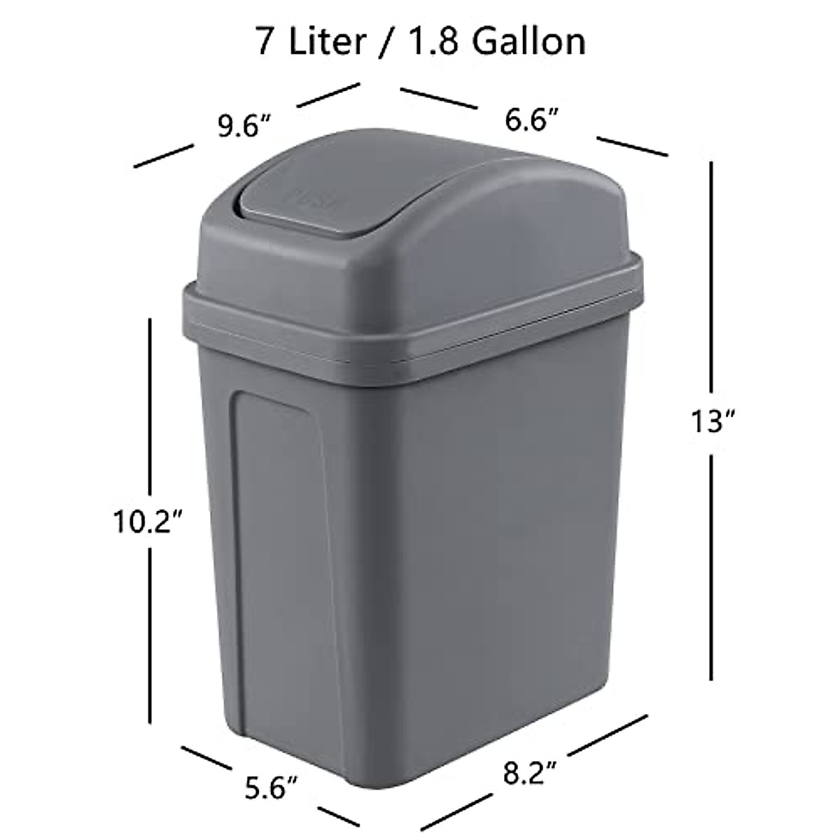 Ramddy 3 Pack Plastic Garbage Can, Gray, 7 L Trash Can with Swing Lid