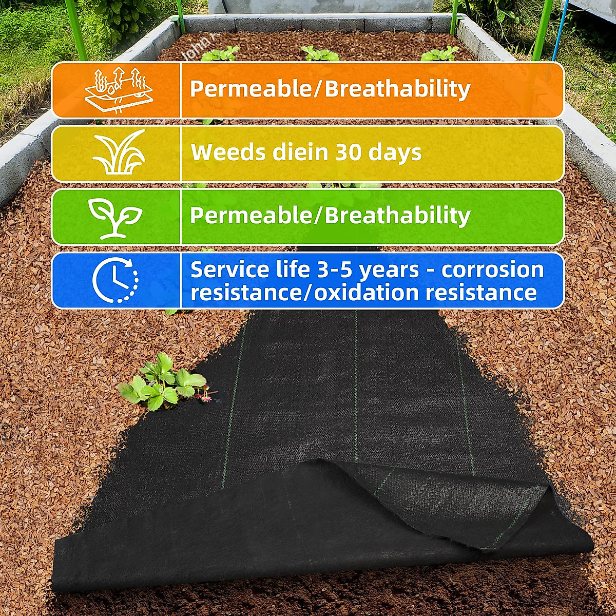 LAVEVE 3FTx 100FT Weed Barrier Landscape Fabric, 3.2oz Premium Heavy-Duty Gardening Weed Control Mat, Ground Cover for Gardening, Farming with 20 U-Shaped Securing Pegs