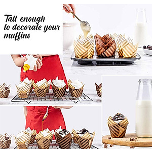 Baking Paper Cups Cupcake Liners Tulip Baking Paper Cups 100 Pcs Natural Stripes Tulip Style Baking Wrappers Muffin Cups-Muffin Wrappers Grease-Proof for Wedding Birthday Party