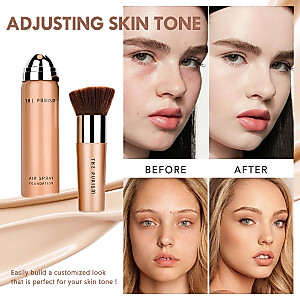 Aaiffey Airbrush Foundation Spray,Silky Foundation Mist Spray Set with Brush Face Primer Makeup Base Moisturizing Breathable Lightweight (#01 Ivory)