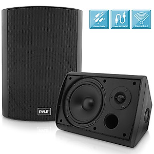 Pyle Pair of Wall Mount Waterproof & Bluetooth 6.5'' Indoor/Outdoor Speaker System, with Loud Volume and Bass. (Pair, Black. PDWR62BTBK)