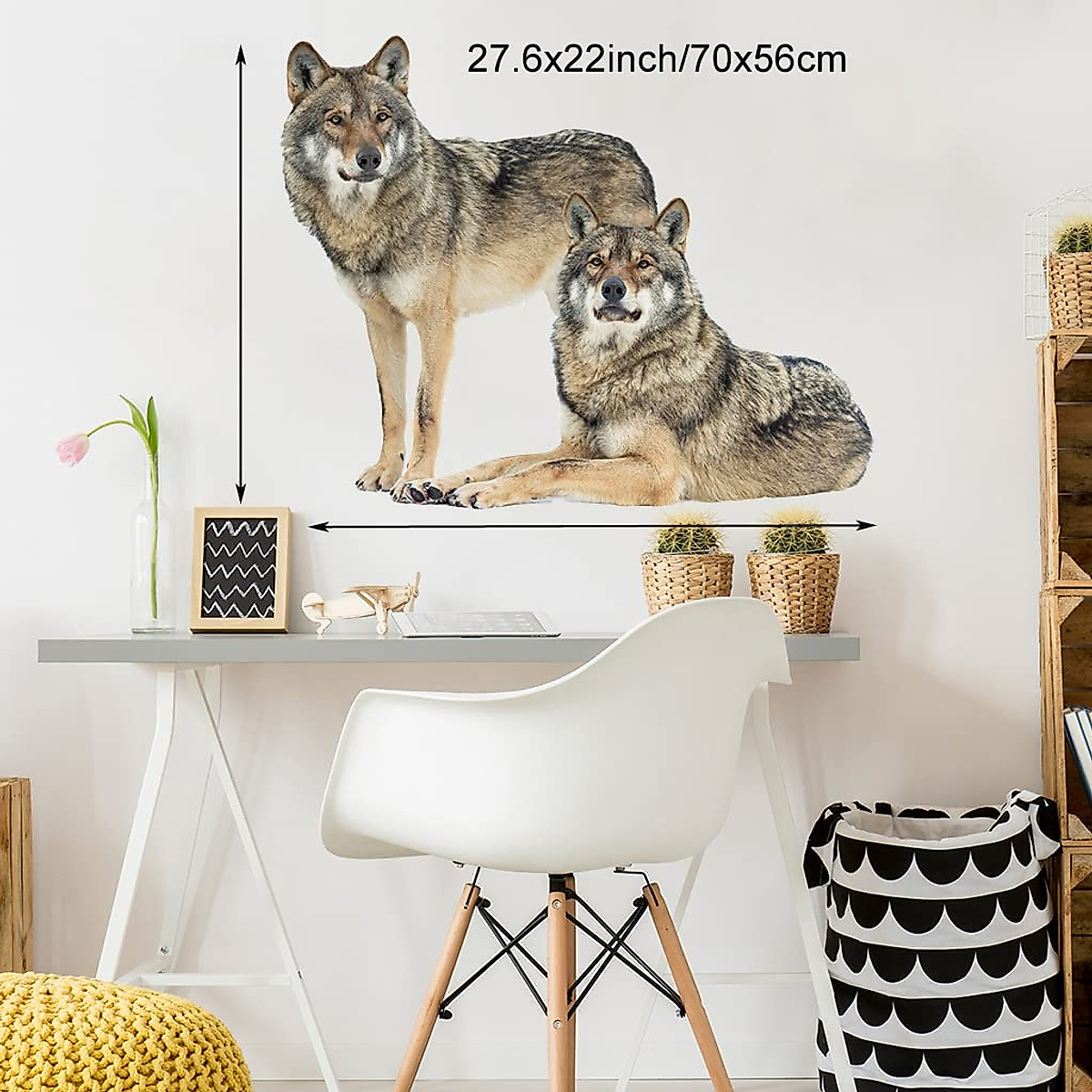 Pinenjoy Lifelike Wolf Wall Decal Wild Animal Wall Sticker 27.6x22inch Removable Self-Adhesive Vinyl Wall Art Decors for Living Room Children Bedroom Nursery Classroom Playroom