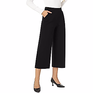 MISS MOLY Women's Wide Leg Pants Business Capris Crop Palazo Dress Pants Culotte Stretch Pull On Work Pants Black M