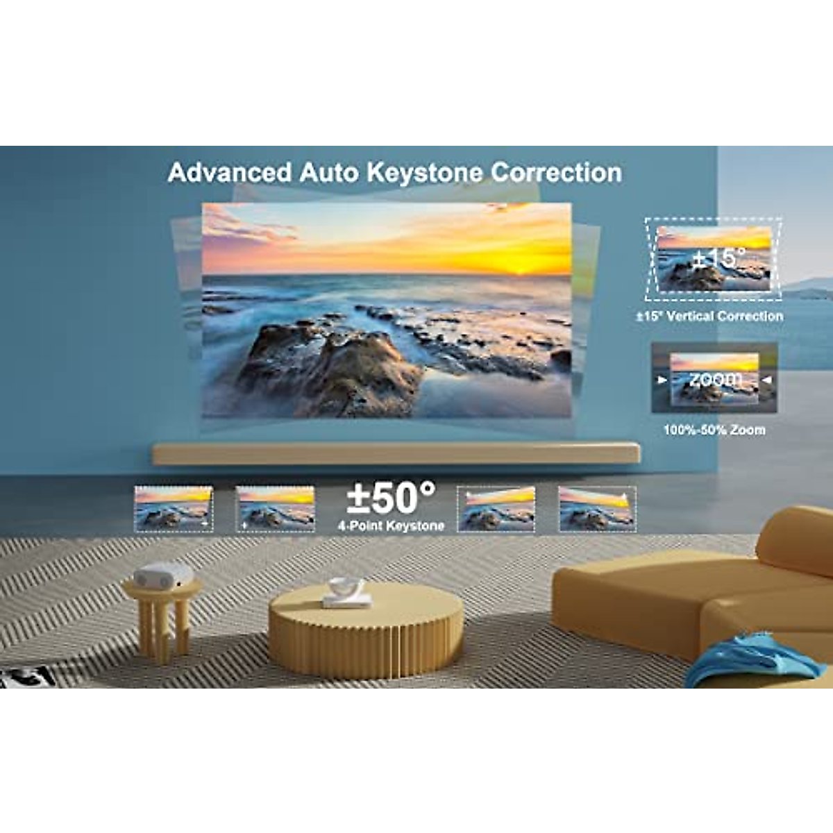 [Auto-Focus] Projector with WiFi 6 and Bluetooth:Jimveo 490 ANSI 19000L Native 1080P Outdoor Movie Projector 4k Support,Auto 6D Keystone&50% Zoom,Portable Smart Home LED Video Projector for Phone/PC