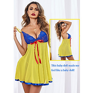 Avidlove Lace Negligee Lingerie Sexy Boudoir Outfits Snow White Costumes Lingerie V-Neck Sleepwear for Curvy Women