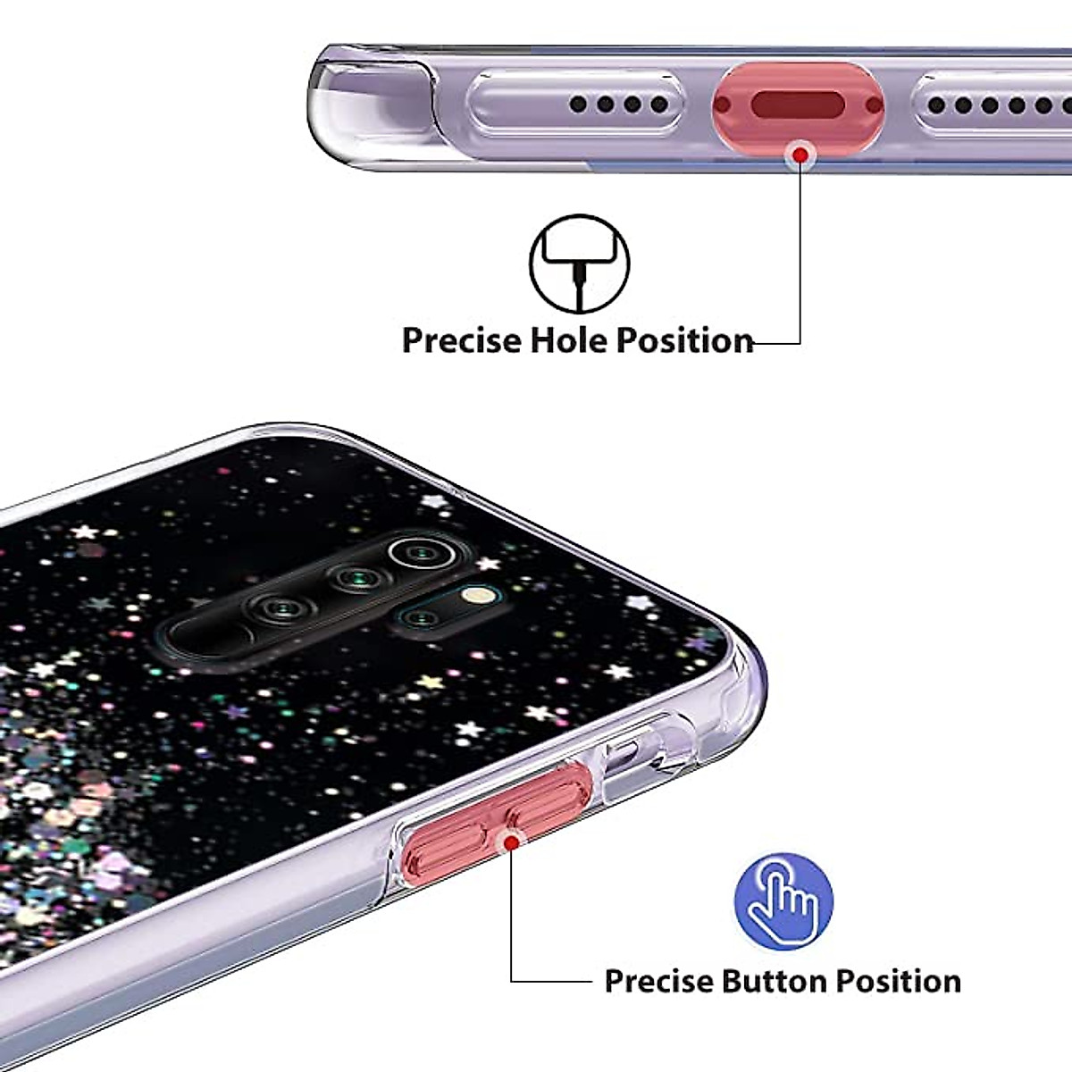 Compatible with Redmi Note 8 Pro Case Glitter Clear Green,for Xiaomi Redmi Note 8 Pro Phone Case Silicone Transparent Soft TPU Women Girls Shockproof Protective Slim Cover (Black)