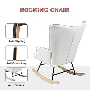 KGOPK Rocking Chair Upholstered Rocking Chairs for Living Room,High Back Arm Chair Comfy Side Chair with Wooden Base Nursery Glider Rocker for Bedroom,Office (Patchwork Pink)