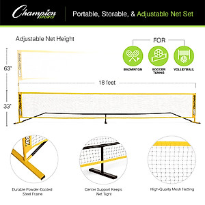 Champion Sports Adjustable Sport Net: Portable Sport Game Net for Volleyball, Tennis, Pickleball, and Badminton - Multiple Widths