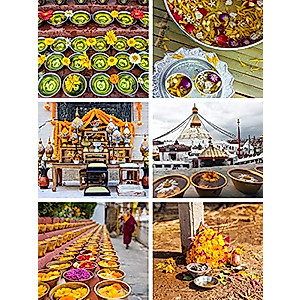 Brass Copper Offering Bowl Set of 7 Tibetan Buddhist Alar Supplies for Meditation Yoga Burning Incense Ritual Smudging Decoration by Mudra Crafts 3.25 Inches Copper Tone