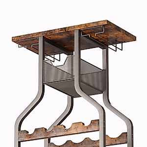 Amyove Metal Wine Rack Wine Bottle Holders Stands Freestanding Floor,Wine Storage Organizer Display Rack Table Wine Glass Rack for Bar Kitchen Dining Living Room, Small Spaces,Rustic Brown