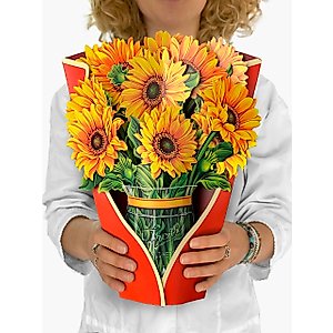 Freshcut Paper Pop Up Cards, Paper Flower Bouquet 3D Popup Greeting Cards with Note Card & Envelope, Birthday Card, Anniversary Card, Get Well Gifts for Women, 12" Sunflowers