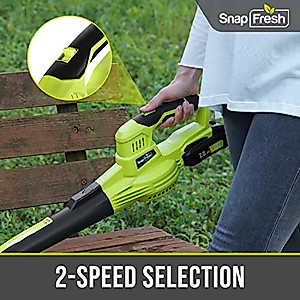 SnapFresh Leaf Blower - 20V Cordless Leaf Blower with 2.0Ah Battery & Charger, 130 MPH 140CFM Electric Leaf Blower for Lawn Care, Battery Powered Lightweight Leaf Blower for Yard Patio (Green)