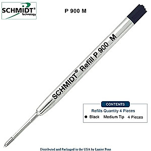 4 Pack - Ball Point Refill - Black Ink Medium Schmidt P900 Parker Style