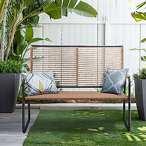 C-Hopetree Metal Outdoor Loveseat Bench for Outside Patio Porch, Natural All Weather Twisted Wicker Twinseat Chair