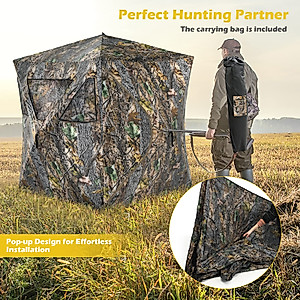 HAPPYGRILL Portable Hunting Blind with 360 Degree Mesh Windows, Pop up Camouflage Hunting Tent with Carrying Bag & Ground Stakes