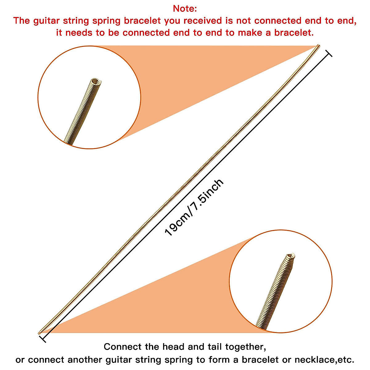 Oubaka 40Pcs Guitar String Bracelets for Women,Stainless Steel Coil Bracelets String Guitar String Spring Bracelets (Gold K,White K)