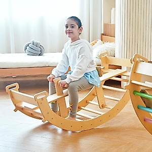 Avenlur Bailis Ultimate 3-in-1 Playset for Kids - Seesaw, Climbing Arch and Rocker - Waldorf and Montessori Climbing Toy for Children 2-6 Years - Toddler Climbing Toys