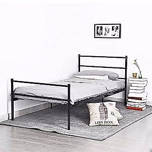 Voilamart Twin Metal Bed Frames with Storage, Single Bed with Headboard and Footboard, 6 Legs Bed Frame Platform No Box Spring Needed,Twin Bed Frame Set for Kids (Black)