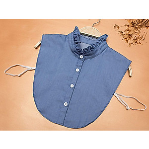 HALITOSS Women's Lovely Denim Fake Collar Dickey Half Shirt Decorative Collar Blue