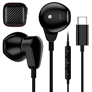 TITACUTE USB C Headphones for Samsung S23 Ultra S22 S21 S20 A53 Galaxy Z Flip Fold Digital Type C Earphone with Mic Noise Canceling Wired Earbuds for iPad 10 Pro Air Mini Pixel 7 6 6a OnePlus 11 Black
