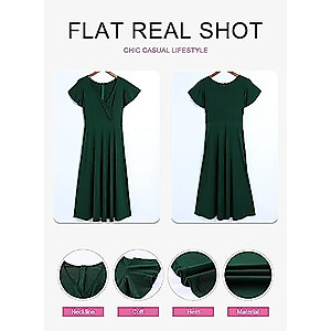 Dokotoo Women's Fall Short Sleeve Casual Dresses V-Neck Floral Party Dress Green L