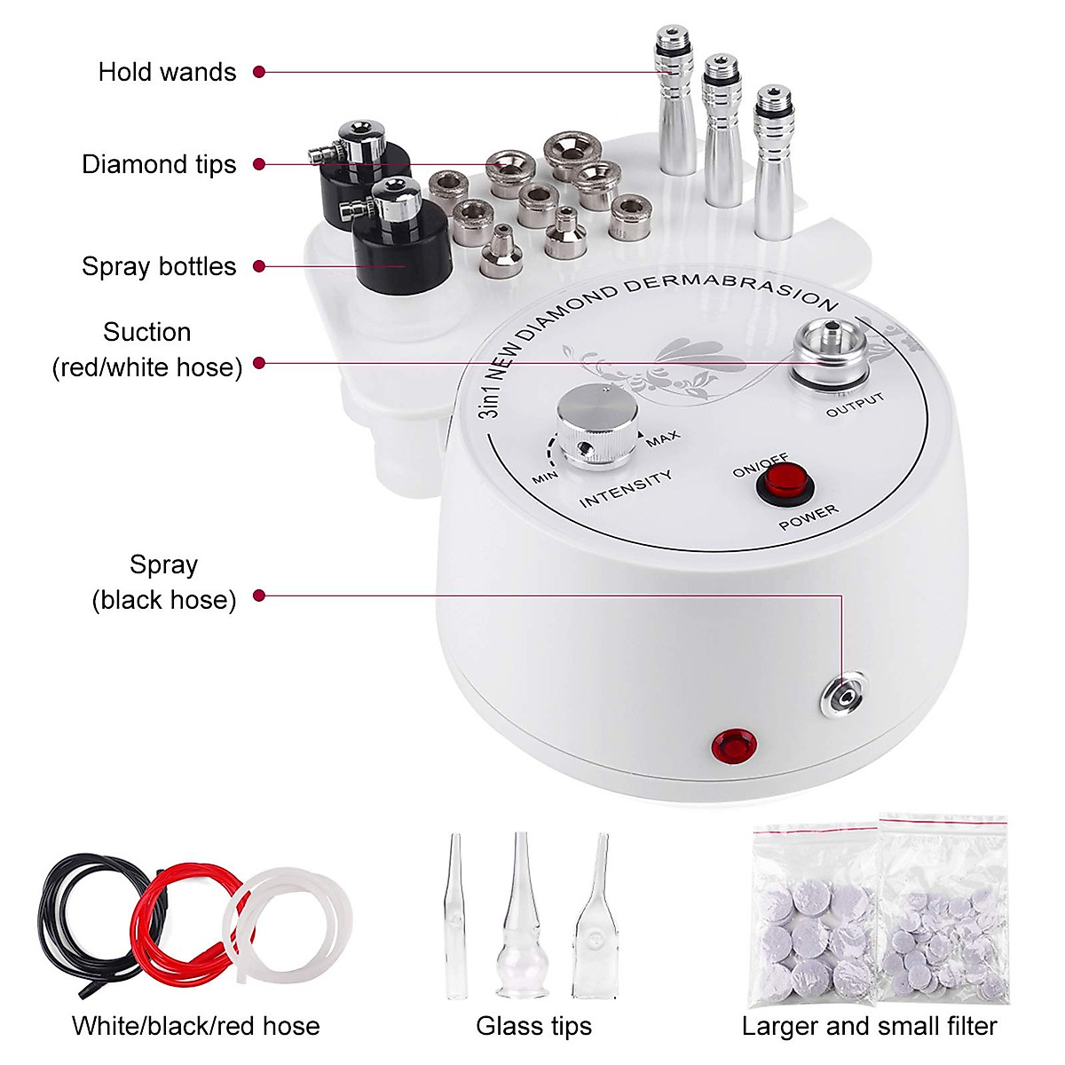 Diamond Microdermabrasion Machine, Yofuly 3 in 1 Professional Microdermabrasion Machine with Vacuum Glass Tube and Spray Bottle for Home Use Skin Care
