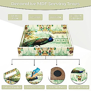 Serving Trays with Handle - Set of 2 - Large and Small Multipurpose MDF Square Tray Candle Holder Breakfast Tray Kitchen Countertop Ottoman Tray for Living Room Decorative Platter Coffee Table Tray