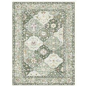 Boho Vintage Area Rugs 5×7 Washable Non-Slip Traditional Green Carpet for Living Room Bedroom Dining Room Farmhouse
