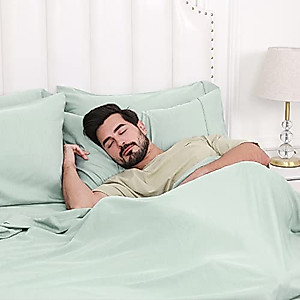 PHF Cooling Bamboo_ Sheets Set Twin Size, 3 Piece Silky Soft Viscose from Bamboo_ Bed Sheets Set, 1800 Thread Count 16 Inch Deep Pockets, Ultra Soft Smooth Breathable Bedding Sheets, Sage Green