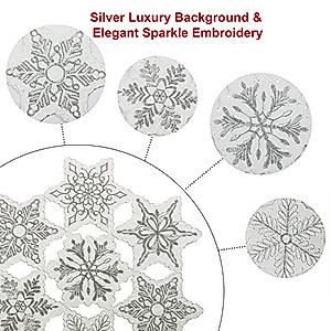 OWENIE Christmas Placemats Set of 4, Metallic Embroidered Cutwork Silver Snowflakes Round Placemats for Dinging Table, Luxury Holiday Tabletop Collections, Winter Table Mats (4pcs, 15 inches Round)