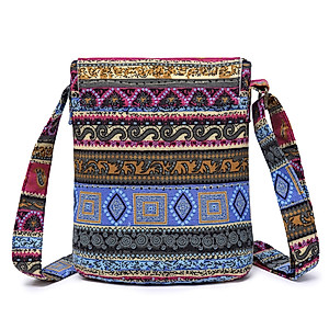 OPQRSTU Women's Retro Small Size Canvas Shoulder Bag Hippie Crossbody Handbag Casual Tote (Rose red)