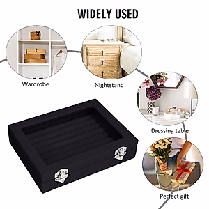 Vicoter Rings Organizer Tray 7 Slots Velvet Jewelry Earring Storage Box with Transparent lid Jewelry Display Case for Girls Wife Mom Women (Black)