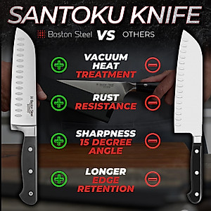 Boston Steel Santoku Knife 7 Inch 5CrMoV Carbon Stainless Steel Sharp Full Tang Chopping Kitchen Knife with ABS Ergonomic Handle Design, Gifts for Men and Women, Kitchen Knives in Premium Gift Box