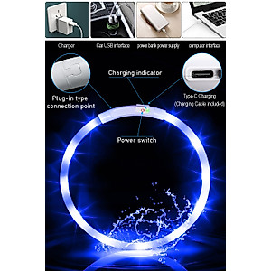 Waterproof LED Dog Collar USB Rechargeable Light Up Dog Collars Lights for Night Walking Lighted Safety Training & Behavior Aids for Small Medium to Large Dogs