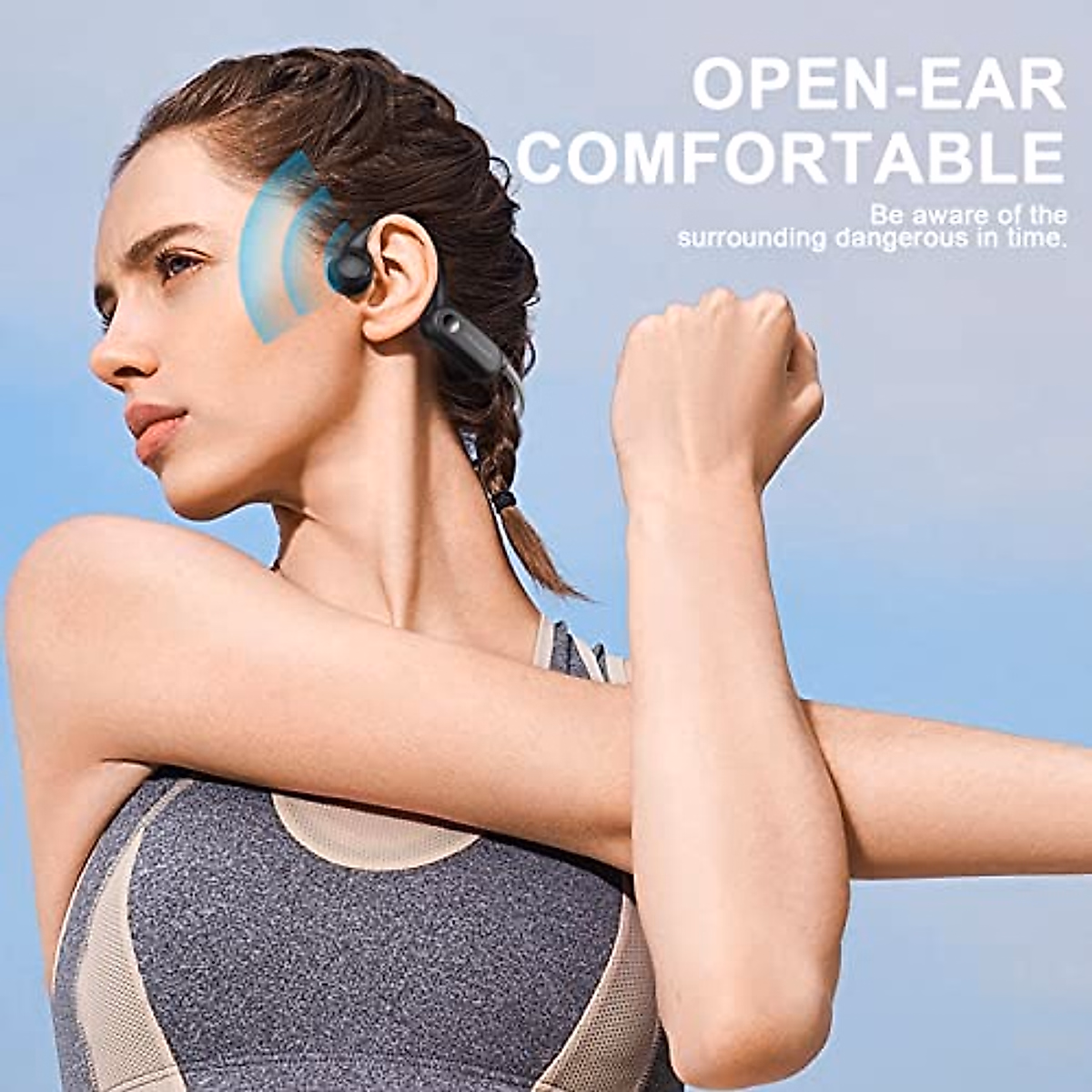 CelsusSound Bone Conduction Headphones, Open-Ear Bluetooth 5.2 Sport Headphones up to 10H Playtime, Built-in Mic Wireless Earphone, IP54 Waterproof Headset for Workouts and Running