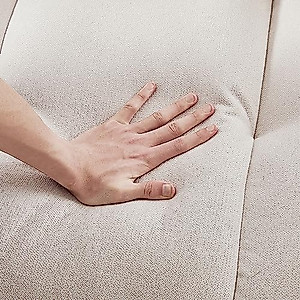 Antetek 81-inch Futon Sofa Bed, Modern Tufted Linen Fabric Convertible Sleeper Sofa Couch, Oversized Loveseat Sofa with 3 Adjustable Positions and 8 Wooden Legs for Living Room Office, Beige