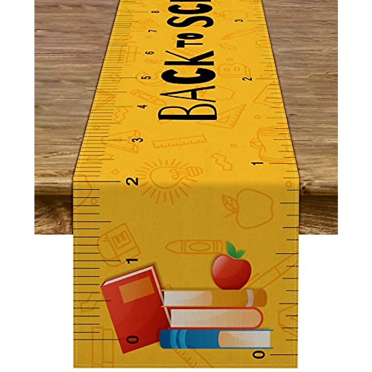 Pudodo Back to School Table Runner Apple Ruler First Day of School Kids Students Classroom Party Dinning Room Home Decoration (13" x 72")