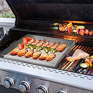 Happybuy Stainless Steel Griddle,32" X 17" Universal Flat Top Rectangular Plate, BBQ Charcoal/Gas Grill with 2 Handles and Grease Groove with Hole，Grills for Camping, Tailgating and Parties