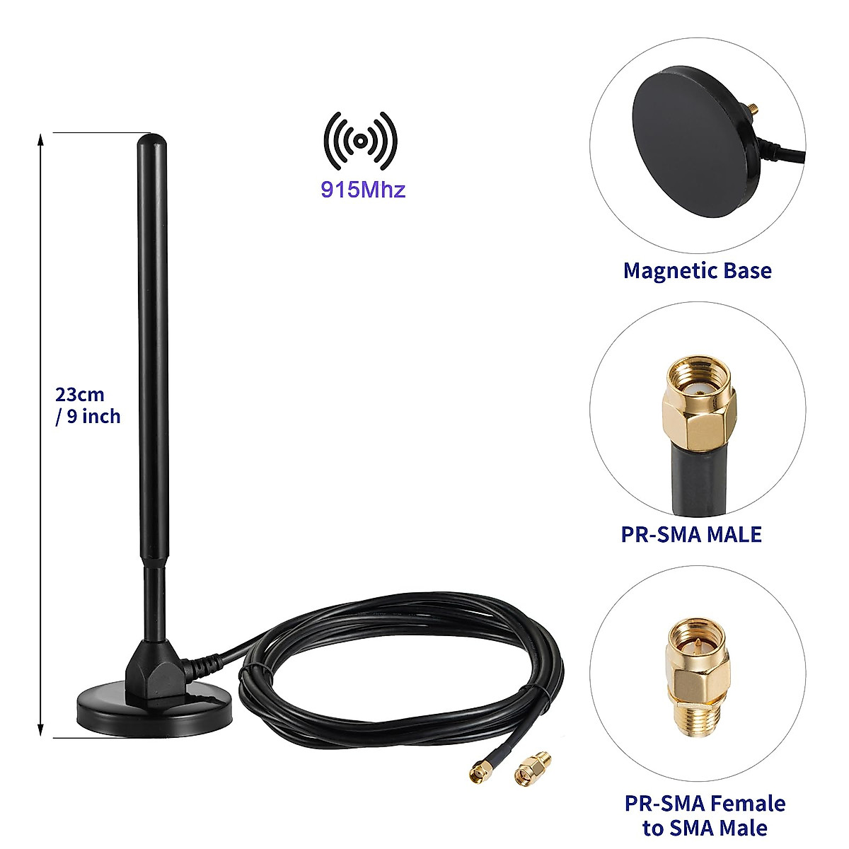 Waterproof 5.8dBi Magnet Base Mount 915MHz Lora Fiberglass Antenna with 10ft Cable for Helium Hotspot RAK RAK2 Nebra Bobcat 300 SenseCAP M1 SyncroB.it Hotspot Finestra HNT Miner，Eifagur